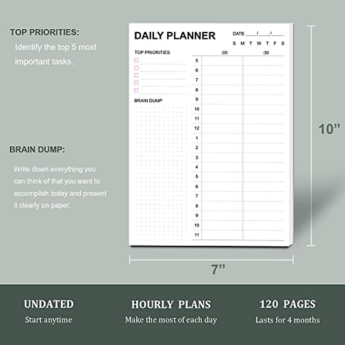 Tiankool To Do List Notepad - Daily To Do List with Priorities, Hourly Scheduler and Notes - Daily Planner Notepad for Work, Study, Appointments, 60 Tear Off Sheets Planning Pad, 7x10 Inch