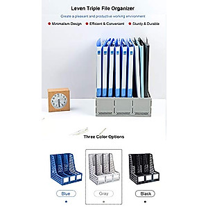 Leven Vertical Desk Organizer, Magazine File Holder with 3 Large compartments, Desktop Accessories for Home and Office Storage