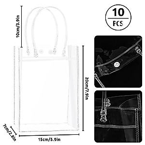 inheming 10 PCS Clear Gift Tote Bags for Party Favor, 5.9 x 2.8 x 7.9 inch Transparent Gift Wrap Bag with Handles, Reusable Shopping Retail Business Boutique Birthday Wedding Party Favor Bags