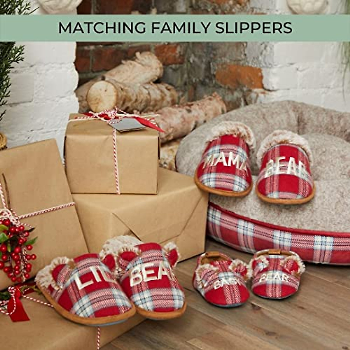 Dearfoams Easter Basket Stuffers Gifts for Kids Toddler Baby Slipper, Lil Bear Red/Blue Plaid, US 7-8 Unisex