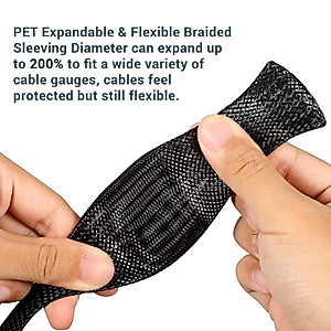 Aibole 25ft-1/4 inch PET Expandable Braided Cable Sleeve Wire Loom, Wire Sleeving for Home Device Cable Automotive Wire and Engine Bay-Black