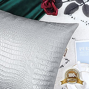 BRAWARM Faux Leather Pillow Covers 12 X 20 Inches, Silver Leather Pillow Covers Pack of 2, Crocodile Leather Decorative Lumbar Throw Pillows for Living Room Couch Bed Sofa Home