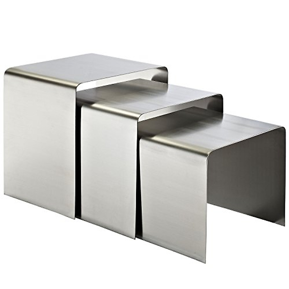 Modway Rush Brushed Stainless Steel Metal 3-Piece Side Nesting Table Set In Silver