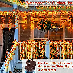 [ Timer & Thicker Leaves ] 3 Pack Fall Garland Lights Fall Decoration Home Total 120 Leaves 60LED 30Ft Waterproof Battery Powered Two Leaves Paired with each Bright LED Halloween Thanksgiving Decor
