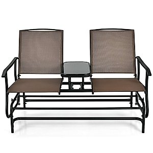UYSB Outdoor 2 Person Patio Double Chair Rocking Brown Chair Rocking Chair Rocker Chair Rocker Camp Chair Rocker Recliner Rocking Camp Chair Rocking Chairs Outdoor Rocking Chair
