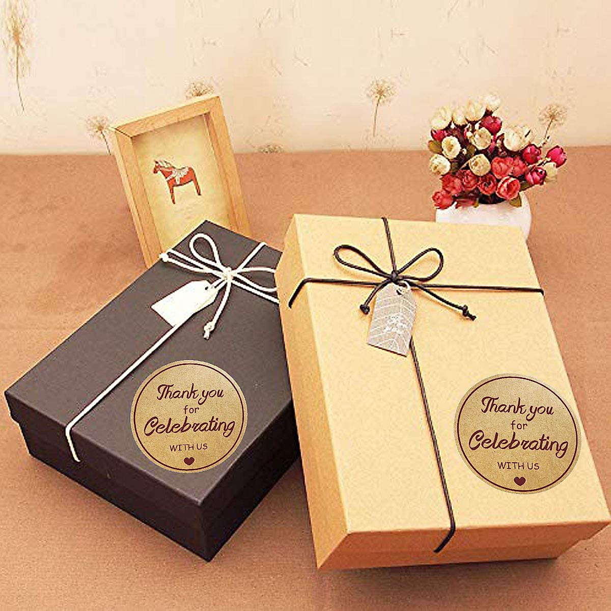 Thank You for Celebrating with Us Stickers,2 Inch Round Thank You Kraft Sticker Labels for Invitation Envelopes for Wedding, Baby Shower, Party Favor（500 pcs)