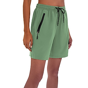 iChunhua Womens 7 Inch Inseam Athletic Shorts Water Resistant Quick Dry for Walking Travel Athletic Golf Bean Green L