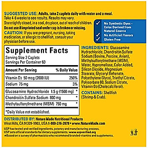 Nature Made Glucosamine Chondroitin Complex with MSM, Dietary Supplement for Joint Support, 120 Caplets, 60 Day Supply
