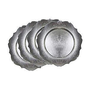 Charge it by Jay Scallop Charger Plate 13” Decorative Melamine Service Plate for Home, Professional Dining, Perfect for Upscale Events, Dinner Parties, Weddings, Banquets, Catering, Set of 4, Silver