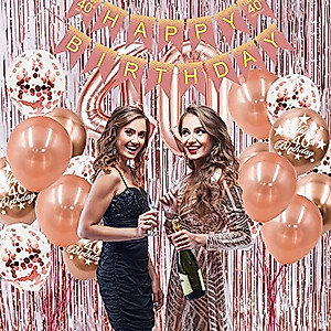 40th Birthday Decorations for Women, Rose Gold Party Supplies Balloon Garland Arch Kit with Happy Birthday Banner Tassels Confetti Balloon Number 40 Birthday Wedding Anniversary for Her