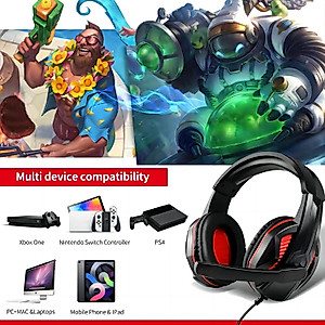 FNSHIP 3.5mm Port Wired Gaming Headset with Mic Volume Control,Stereo Bass Noise Isolation for PS4 New Xbox One PSP PC Laptop Tablet Cellphones,Black&Red