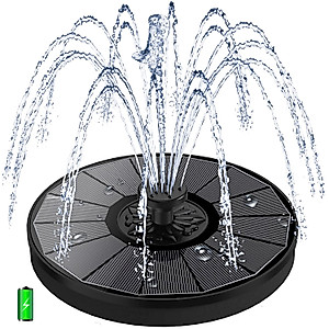 Yzert Solar Fountain with 2000 mAh Battery Backup Works in Cloudy, Glass Solar Powered Bird Bath Fountains with 7 Nozzles, 3.5 W Solar Fountain Pump for Birdbath,Garden, Outdoor, Pond (Black)