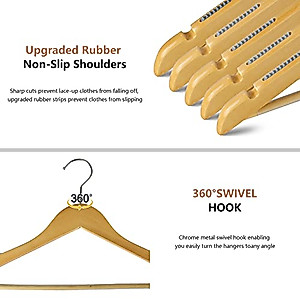 DEDU Wooden Hangers with Shoulder Grooves 24 Pack, Wooden Coat Hangers for Closet Heavy Duty with Non Slip Strip, Suit Hangers with Pant Bar 360° Swivel Hook for Shirt, Weeding Dress, Pants (Natural)