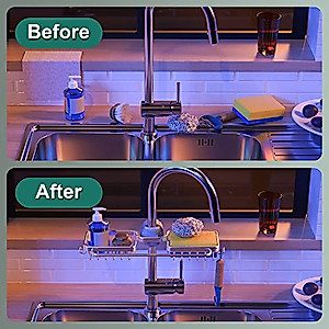 Arrozon Sponge Holder for Kitchen Sink,Kitchen Sink Sponge Holder 304 Stainless Steel Faucet Rack for Kitchen Bathroom Accessories Compatible with Faucets 0.78-1.12 Inches in Diameter（Sliver）