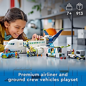 LEGO City Passenger Airplane 60367 Building Toy Set; Fun Airplane STEM Toy for Kids with a Large Airplane, Passenger Bus, Luggage Truck, Container Loader, and 9 Minifigures