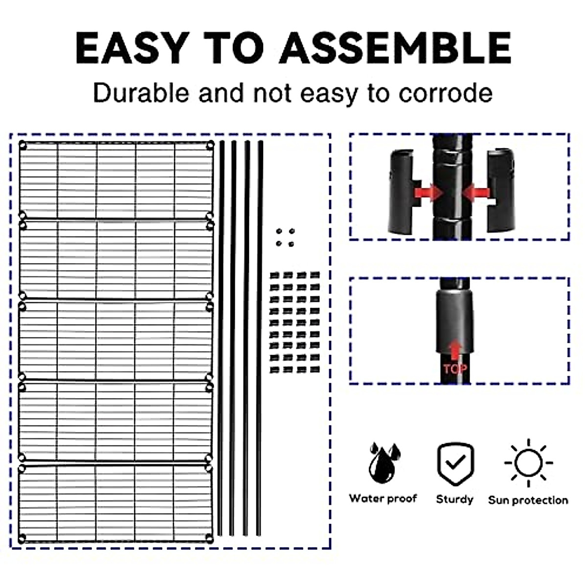 NChanmar 5-Tier Wire Shelving Unit Storage Shelves Metal Shelves 61"x24"x14" Metal Shelving Unit Heavy Duty Wire Rack Shelving NSF for Home Kitchen Bathroom Garage(Black)