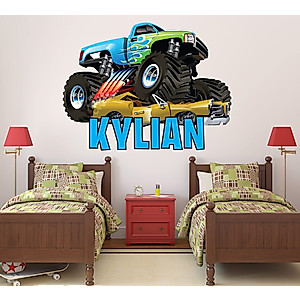 Kids Name Wall Decor - Monster Truck Decal - Custom Name Wall Decals - Boys Room Decor- Personalized Monster Truck Wall Art