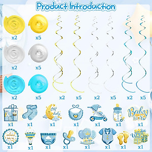 36pcs Blue Baby Shower Party Hanging Swirls Decor, It's A Boy Themes Party Supplies Boy Ceiling Hanging Streamers for Kids Gender Reveal Baby Shower Birthday Party Decorations