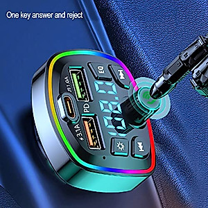 Car MP3 Player Bluetooth 5.0 FM Bluetooth Transmitter w/2 USB Charger and PD QC Interface Wireless FM Modulator w/ Built-in Mic and CVC Technology Car Radio Adapter for for Smart Phone
