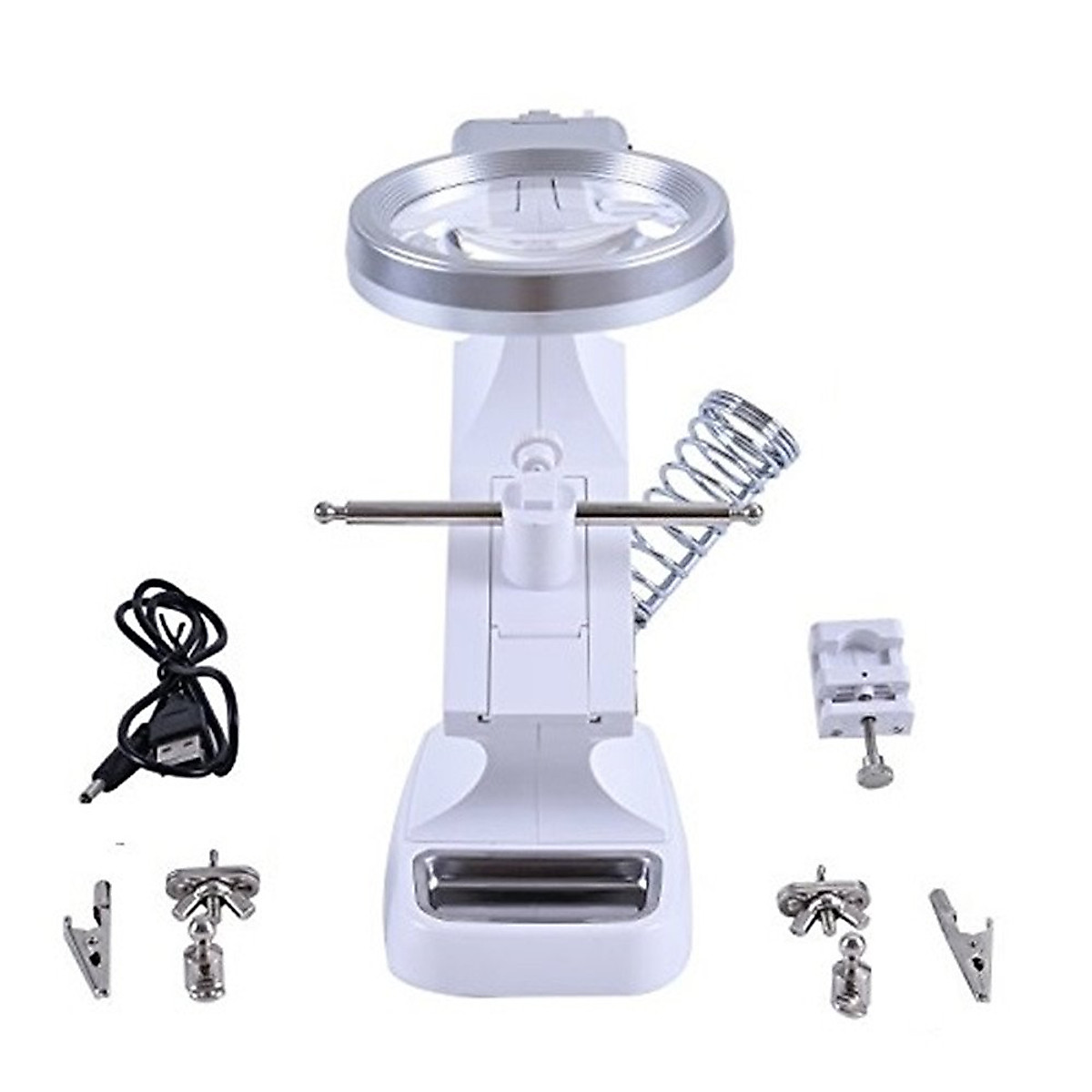 Glam Hobby LED Light Helping Hands Magnifier Station - 3X 4.5X USB Lighted Hands Free Magnifying Glass Stand with Clamp and Alligator Clips - for Soldering, Assembly, Repair, Modeling, Hobby, Crafts