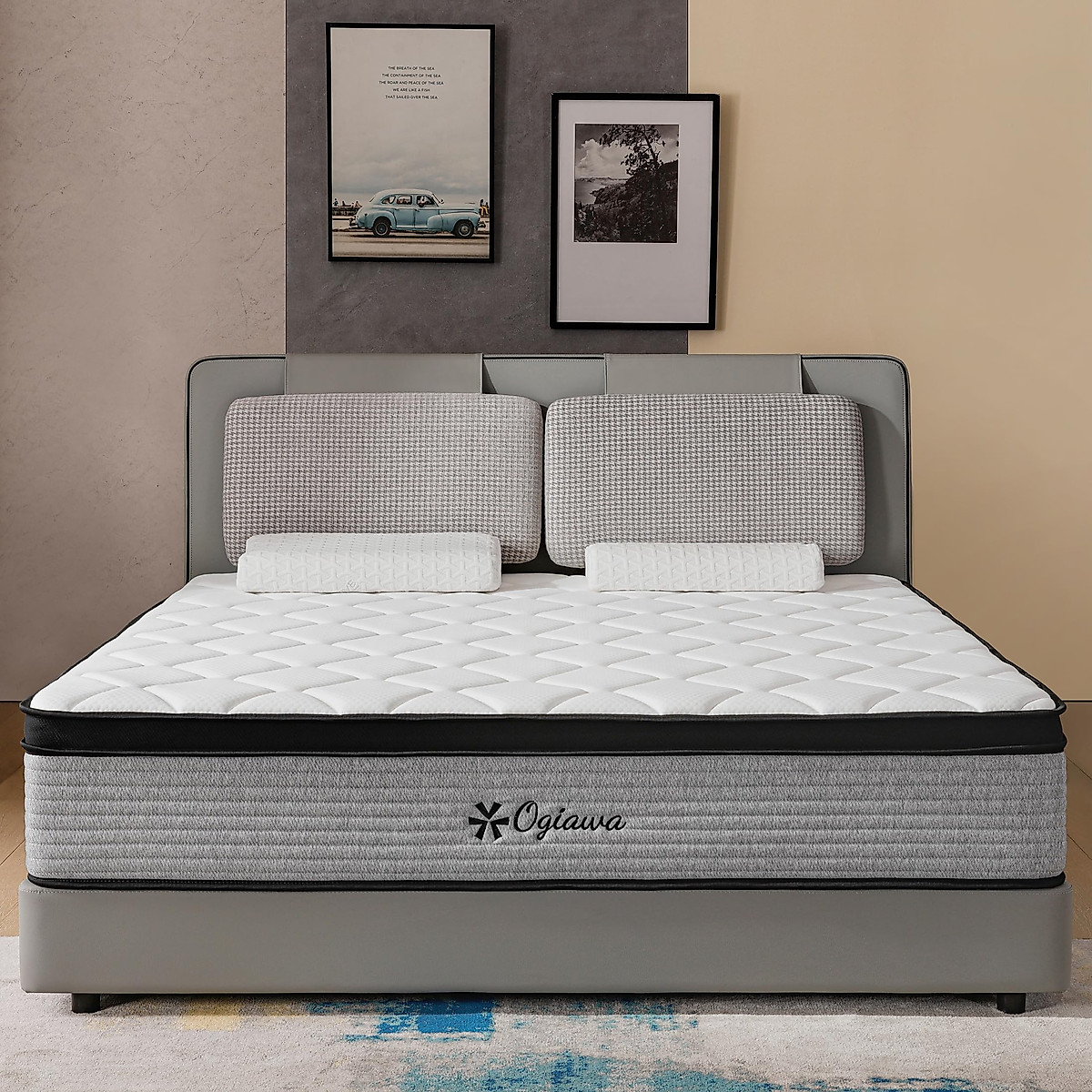 OGlAWA King Size Mattress Memory Foam 14 inch Gry King Mattress a Box indvidual Pocket Sping Breathable Comfontable for Sleep Suporive Pressure Reie. (14 inch, King)