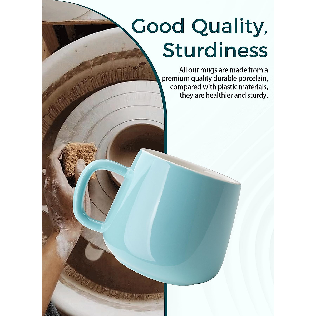 Teocera Porcelain Coffee Mugs Set of 4-12 Ounce Coffee Cups with Handle for Hot or Cold Drinks like Cocoa, Milk, Tea or Water - Smooth Ceramic with Modern Design, Turquoise