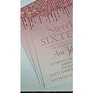 Pink Sweet 16 Invitations, Rose Gold Sweet 16 Invitations With Envelopes (Rose Gold)