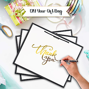 12 pcs White Gift Bags with Handles 12.5x4.5x10 Inches Large Paper Bags with Bow Ribbon and Tissue Paper Gift Wrap Bags for Birthday Bridesmaid Party Wedding Baby Shower Valentines, White-Black