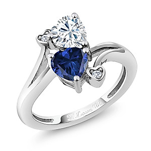 Gem Stone King 925 Sterling Silver Promise Customized Personalized and Engraving Build Your Own 2 Birthstone For Her Heart Shape Engagement Ring For Women (Size 7)