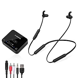 Avantree HT4186 & HS910, Bundle - Wireless Earbuds for TV Watching with Bluetooth Transmitter, No Audio Delay, Plug n Play & Neckband Headphone Holder Stand on Desk
