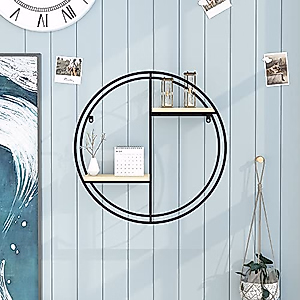 AIJADESK Geometric Wall Shelf Circle Shelf Wall Decor, Unique Metal Woodartfloating Geometric Shelf Apply to Small Space Wall Shelves Wall Hanging Storage Wall Decoration.