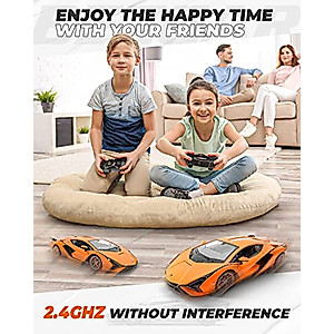 BEZGAR Remote Control Car - 1:14 Lambo Sián FKP 37 Electric Sport Racing Toy Car with Open Door, 2.4Ghz Licensed RC Car Series for Girls and Boys Age 8 9 10 11 12 Years Holiday Ideas Gift (Orange)