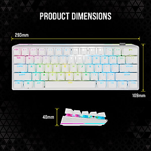 Corsair K70 PRO MINI WIRELESS RGB 60% Mechanical Gaming Keyboard - Fastest Sub-1ms Wireless, Swappable CHERRY MX Speed Keyswitches, Aluminum Frame, PBT Double-Shot Keycaps - NA Layout, QWERTY - White