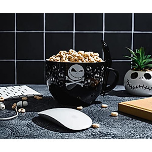 Disney The Nightmare Before Christmas Cross Bones Ceramic Soup Mug Bowl With Spoon | Holds 24 Ounces