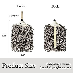 2 Packs Chenille Hand Towels, Cute Hedgehog Style Hand Drying Towels, Water Absorption, Bathroom Kitchen Home Cleaning Tool with Hanging Loop