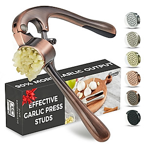 Premium Garlic Press, Professional Garlic Mincer, Easy to Squeeze and Clean, Rust Proof & Dishwasher Safe, Efficient Ginger Crusher - Antique Copper