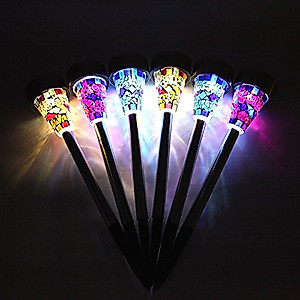 AMZSTAR Solar Mosaic Garden Lights, Mosaic Landscape Lights Solar Garden Decoration Stake Lights with 3 Color for Pathway,Garden,Patio,Yard,Home,Parties,Pack of 6