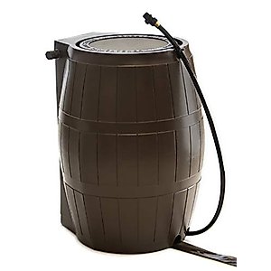 FCMP Outdoor RC4000 50-Gallon Heavy-Duty Outdoor Home Rain Catcher Barrel Water Container with Spigots and Mesh Screen, Brown