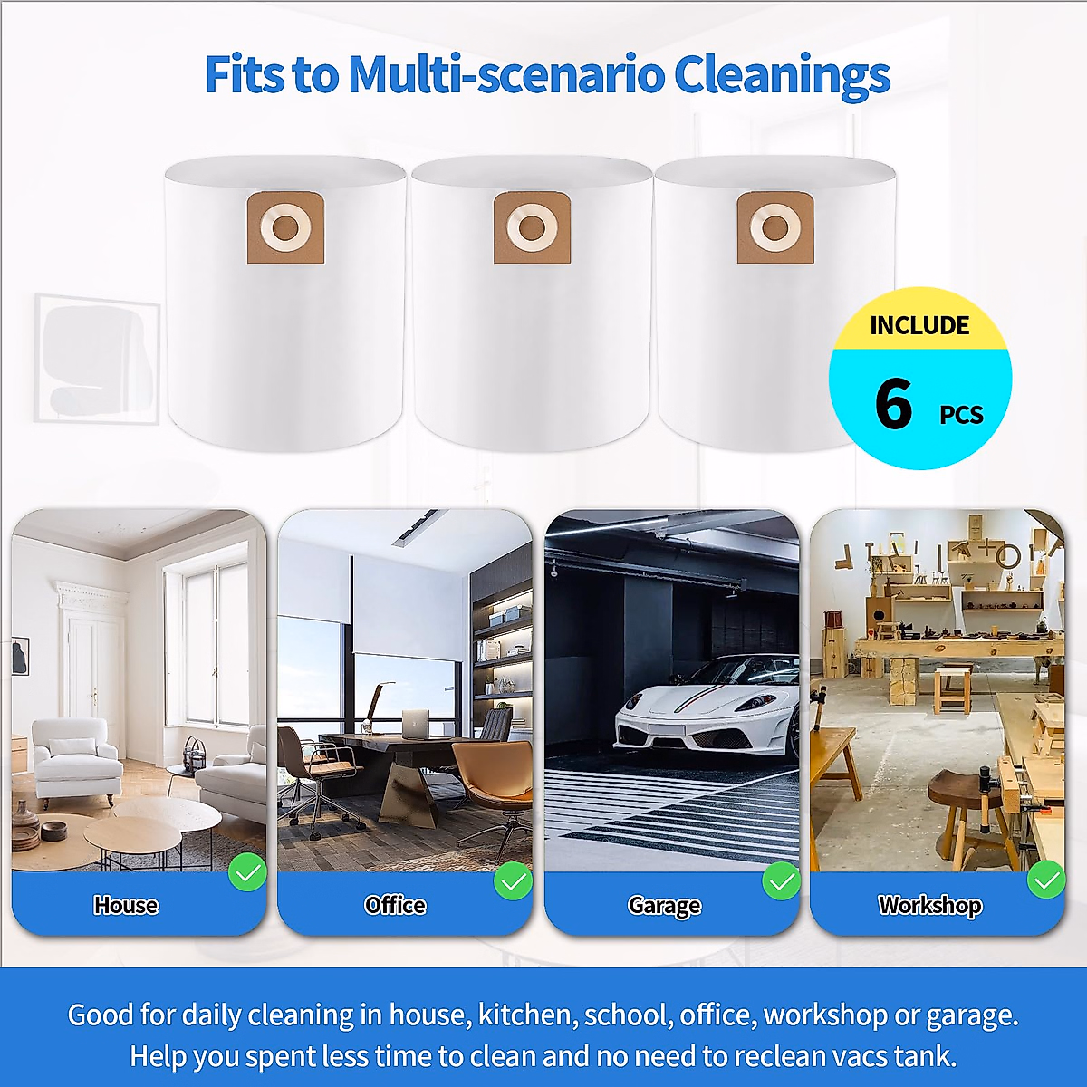 Gudotra 6 Pack Vacuum Bags Replacement for 16 to 20 Gallon Shop Vacuum 16 Gal Dust Collection Bags Replace Part CMXZVBE38749