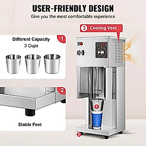 VEVOR 800W Electric Ice Cream Mixer Machine, 110V Ice Cream Blender, 10-Speed Levels Adjustable, Soft Serve Ice Cream Machine w/Splash-Proof Bezel, Commercial Ice Cream Make, Includes 3 Hand Cups