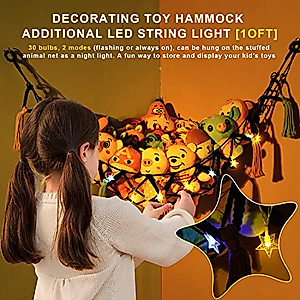 KanYool Stuffed Animal Net or Hammock, Boho Net Hammock for Stuffed Animals with Led Lights Wall Corner Storage Hanging Plush Toy Net with Tassels Teddy Bear Net Black