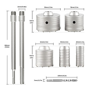 CPROSP Concrete Hole Saw Kit Wall Drill, SDS Plus &Max Shank Hole Saw, for Cement Brick Wall, Kit 30 40 65 80 100 mm