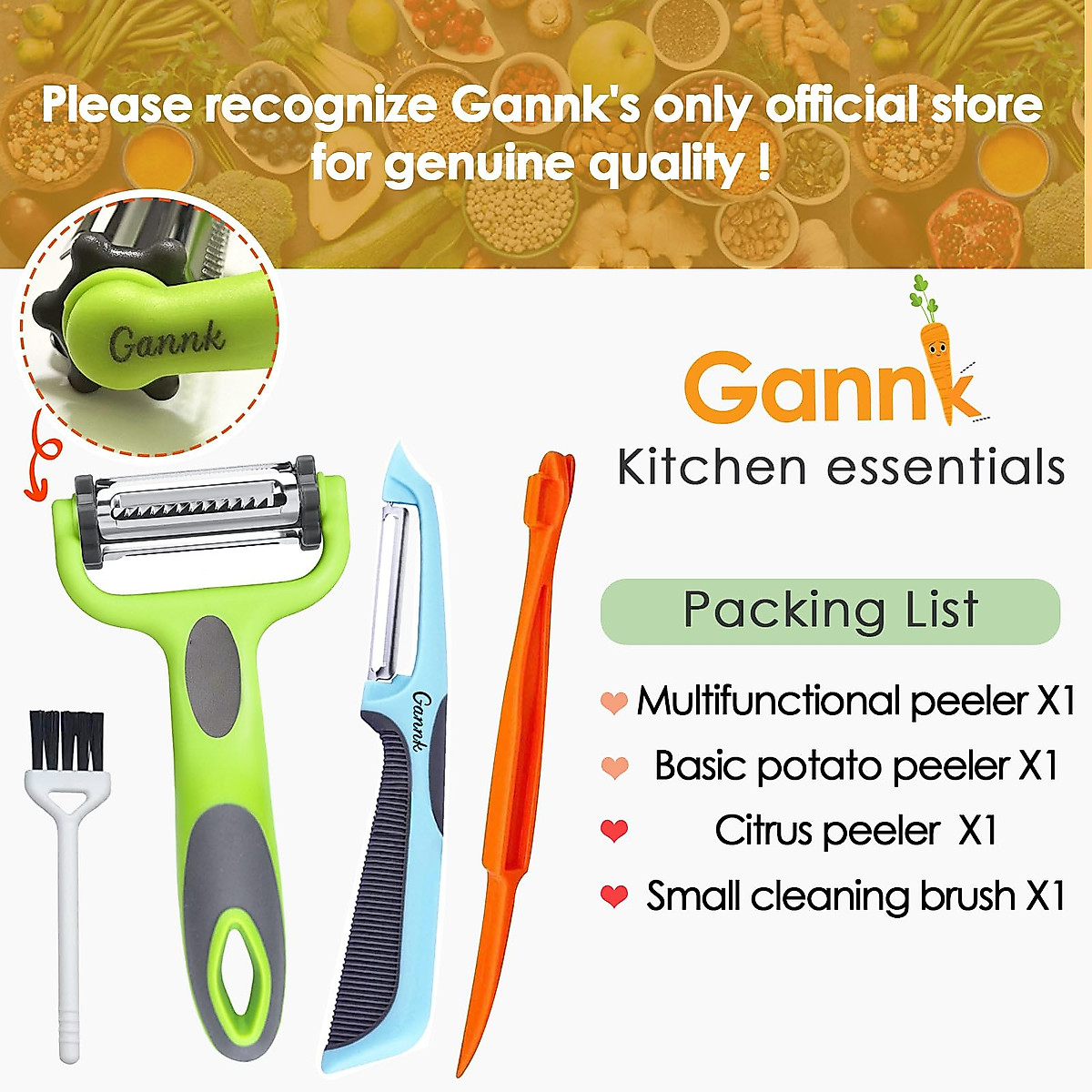 Potato Apple Vegetable Peelers for Kitchen, I and Y Peelers for Fruit Veggie Potatoes Carrot Cucumber, 3 in 1 Blade Spin Design With Julienne Function