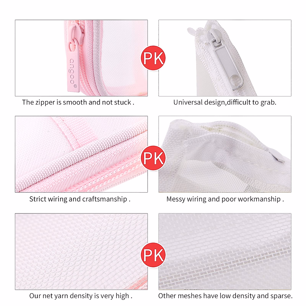 EASTHILL Grid Mesh Pen Pencil Case with Zipper Clear Makeup Color Pouch Cosmetics Bag Multi-Purpose Travel School Teen Girls and Boys Transparent Stationary Bag Office Organizer Box for Adluts(Pink)