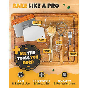 CRUSTLOVE Cast Iron Bread Pan with Lid - incl. Sourdough Bread Baking Supplies like Banneton Bread Proofing Basket - 7.2QT Bread Oven Dutch Oven for Bread Baking Cast Iron Pan Scoring Tool Lame