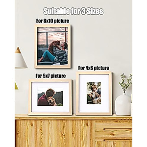 Egofine 8x10 Picture Frames Made of Solid Wood with Plexiglass, Display Pictures 4x6/5x7 with Mat or 8x10 Without Mat Set of 4 for Tabletop and Wall Mounting, Natural Wood