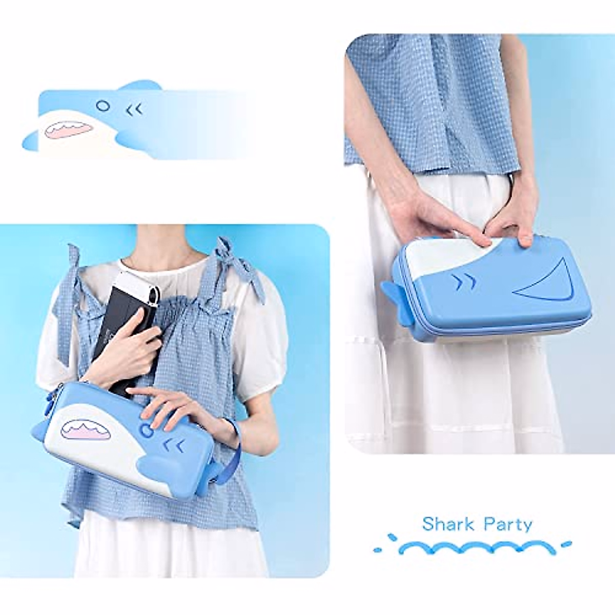 GeekShare Cute Carry Case Compatible with Nintendo Switch/Switch OLED - Portable Hardshell Slim Travel Carrying Case fit Switch Console & Game Accessories -- Shark