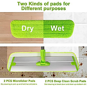 18" Microfiber Mop for Floor Cleaning, Microfiber Floor Mop with 57" Stainless Steel Handle,4 Reusable Washable Mop Pads and Mop Pads Brush,Microfiber Mop for Hardwood,Laminate,Tile,Floor Cleaning