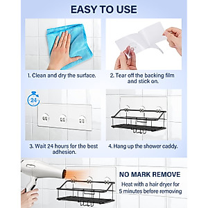 duskeep 20 Pack Shower Caddy Adhesive Replacement, Waterproof Shower Adhesive Strips, Strong Adhesive Wall Hooks for Shower Shelves, No Drilling, for Bathroom Storage Organizer & Kitchen Racks