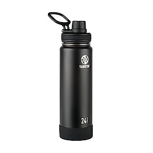 Takeya Actives Insulated Stainless Steel Water Bottle with Straw Lid, 24 Ounce, Blush & Actives Insulated Stainless Steel Water Bottle with Spout Lid, 24 oz, Onyx